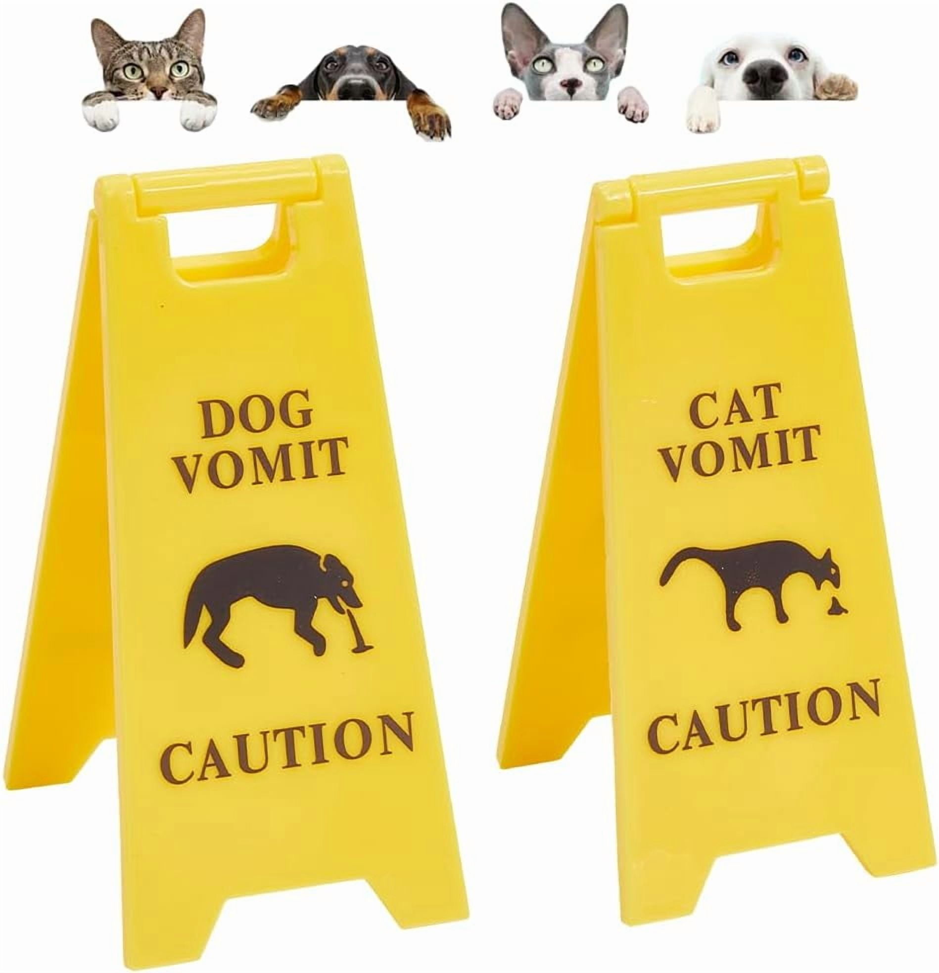 2Pcs Cat Caution Sign Dog Vomit Sign Yellow Plastic Pets Vomiting Wet ...