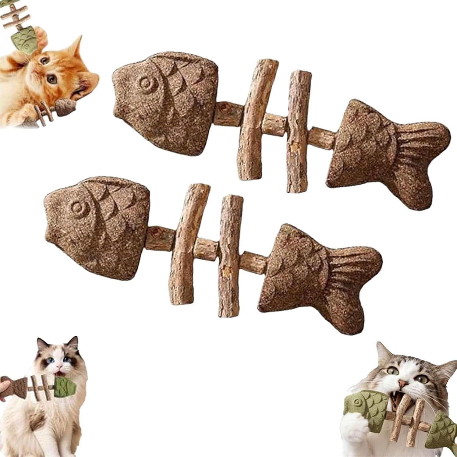 2Pcs Cat Chew Stick Natural Cat Chew Toys Fishbone Shape with Catnip ...