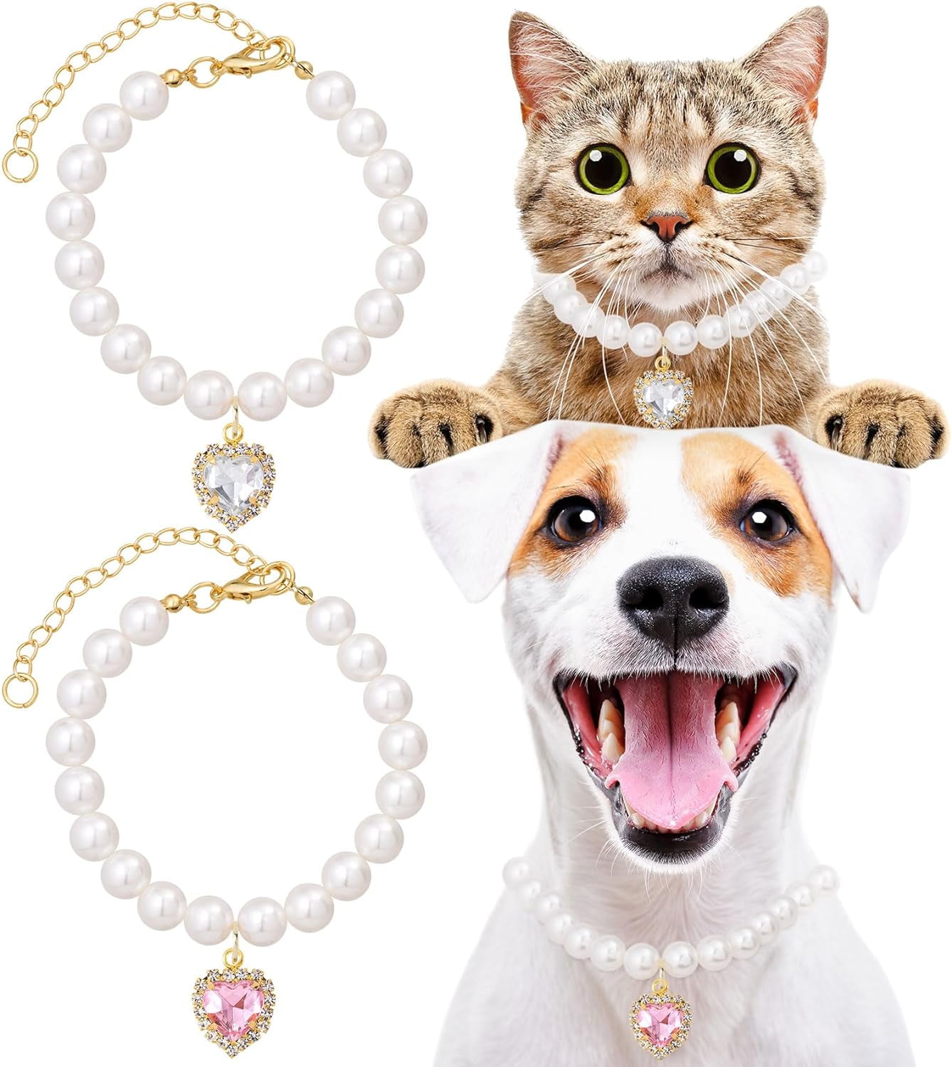 2Pcs Cat Dog Pearl Necklace Collar, Small Cat Collar Pear Dog Necklaces ...
