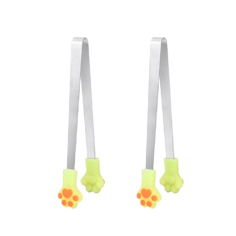 2Pcs Cats Paws Shape Silicones and Steel Small Tongs Colorful Food ...