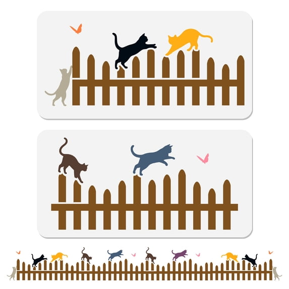 2Pcs Cats Playing in Fence Stencils for Painting 11.8"x 5.9" Reusable ...