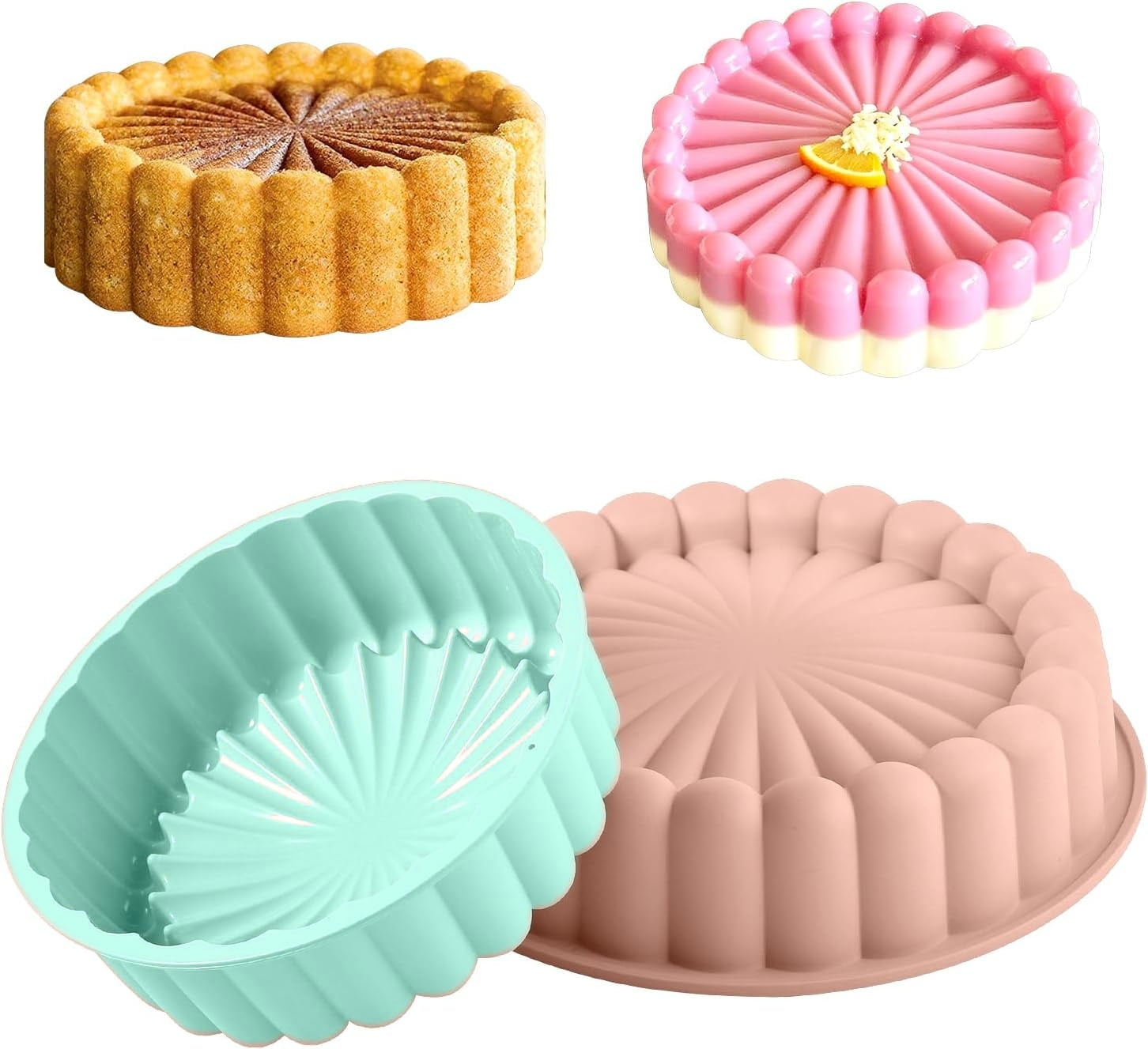2Pcs Charlotte Cake Pan, 10inch Round Silicone Cake Molds for Baking ...