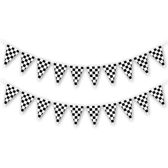 2Pcs Checkered Flags Birthday Banner,Race Car Double Sided Checkered ...