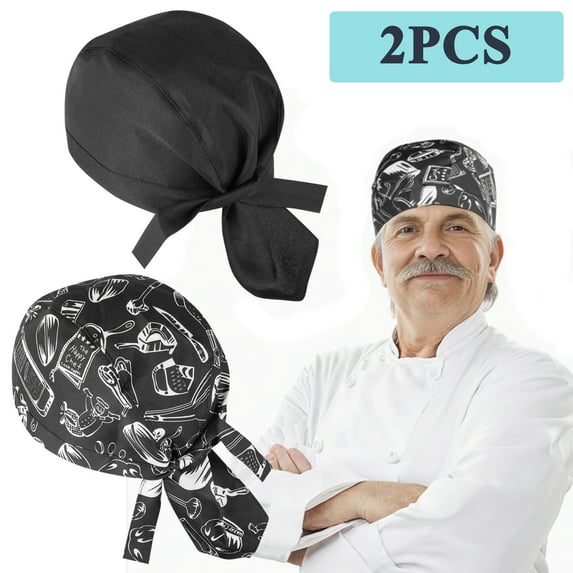 2Pcs Chef Hat, Kitchen Baker Cooking Cap, Breathable Chef Skull Hats ...