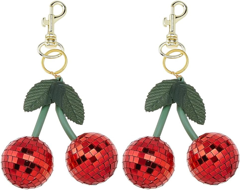 2Pcs Cherry Keychains Cherry Bag Charm Disco Ball Cute Keychain Red ...