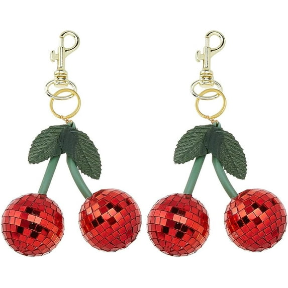 2Pcs Cherry Keychains Cherry Bag Charm Disco Ball Cute Keychain Red ...