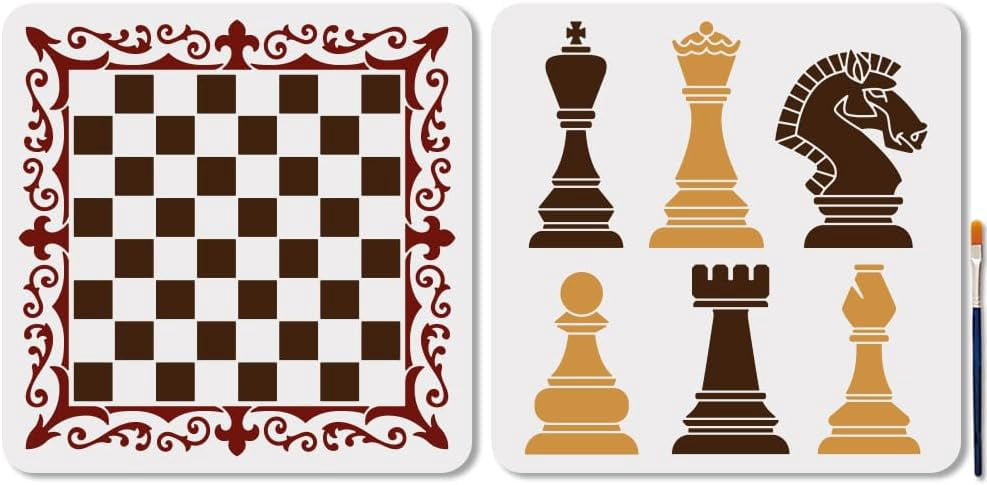 2Pcs Chess Pieces Stencil Lace Chess Board Art Craft Stencils 11.8×11 ...