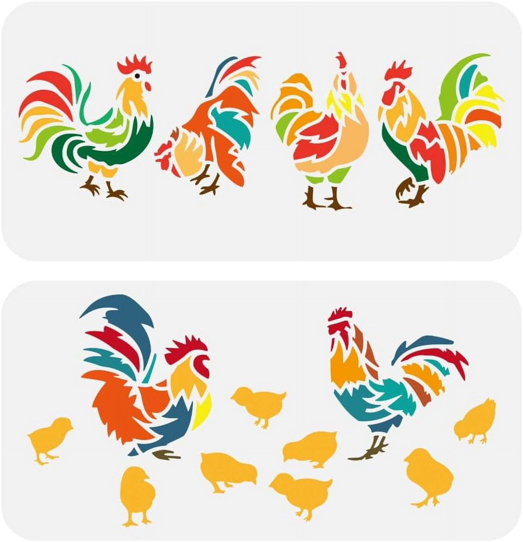 2Pcs Chickens Stencil 11.8x5.9inch Roosters Painting Stencils Reusable ...