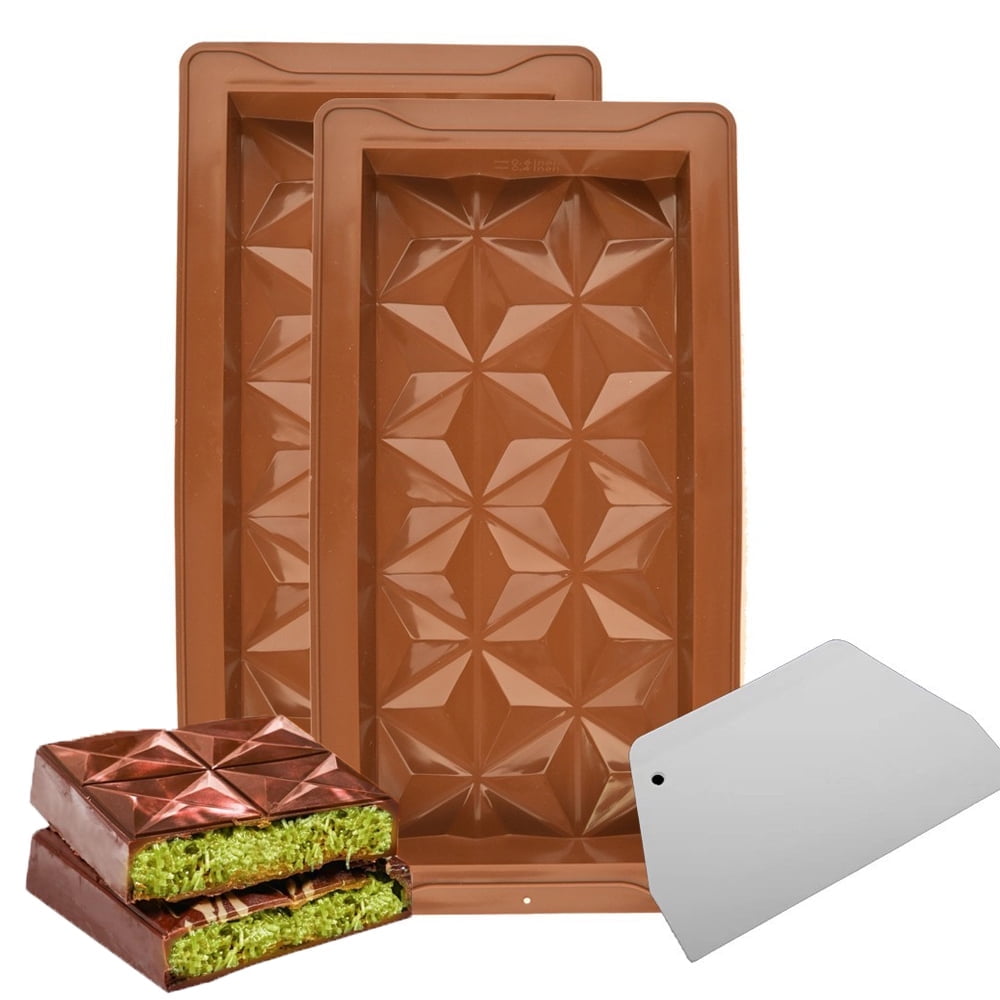 2Pcs Chocolate Bar Mold with Scraper, Silicone Large Candy Bar Mould ...