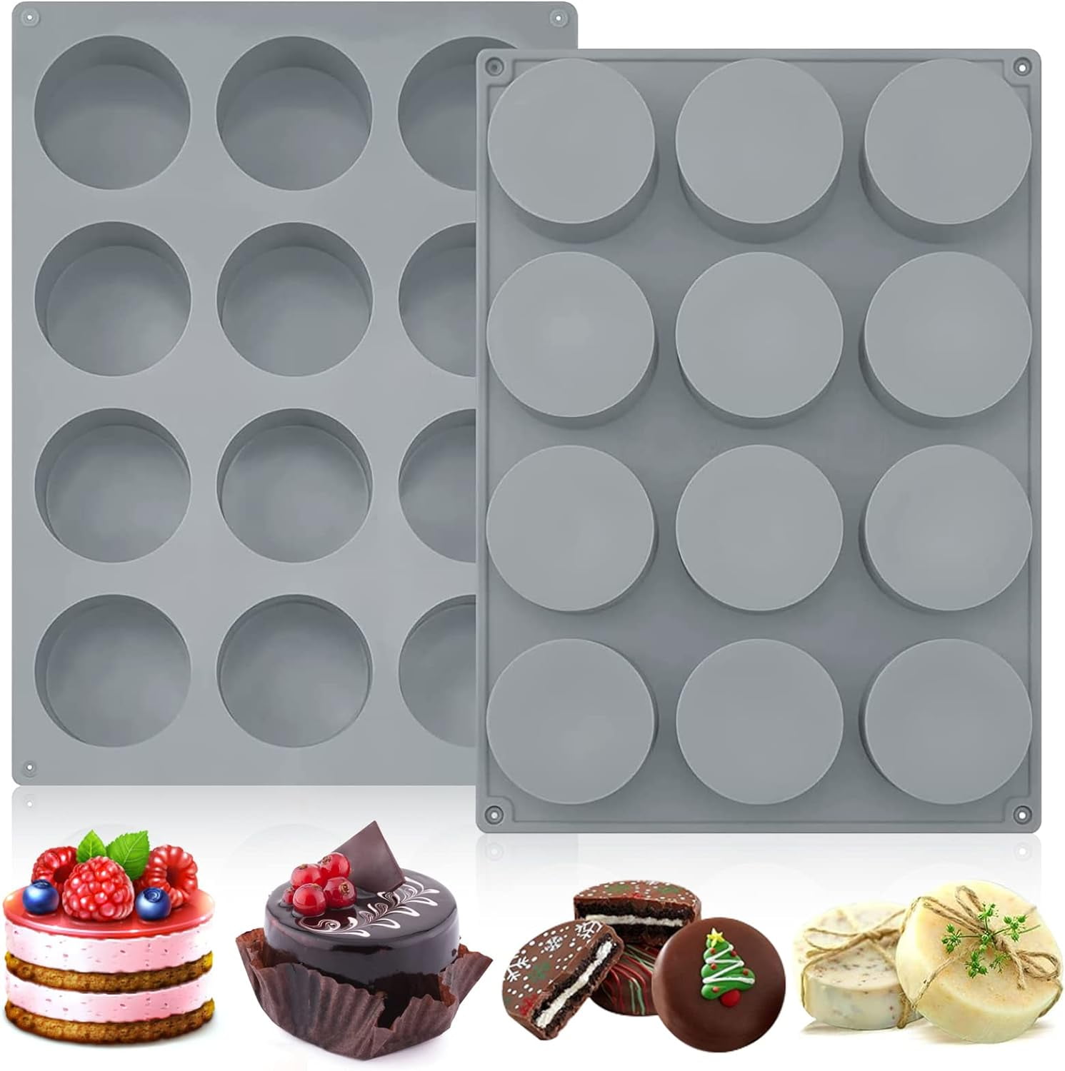 2Pcs Chocolate Oreo Cookie Molds 12 Cavity Round Silicone Molds ...