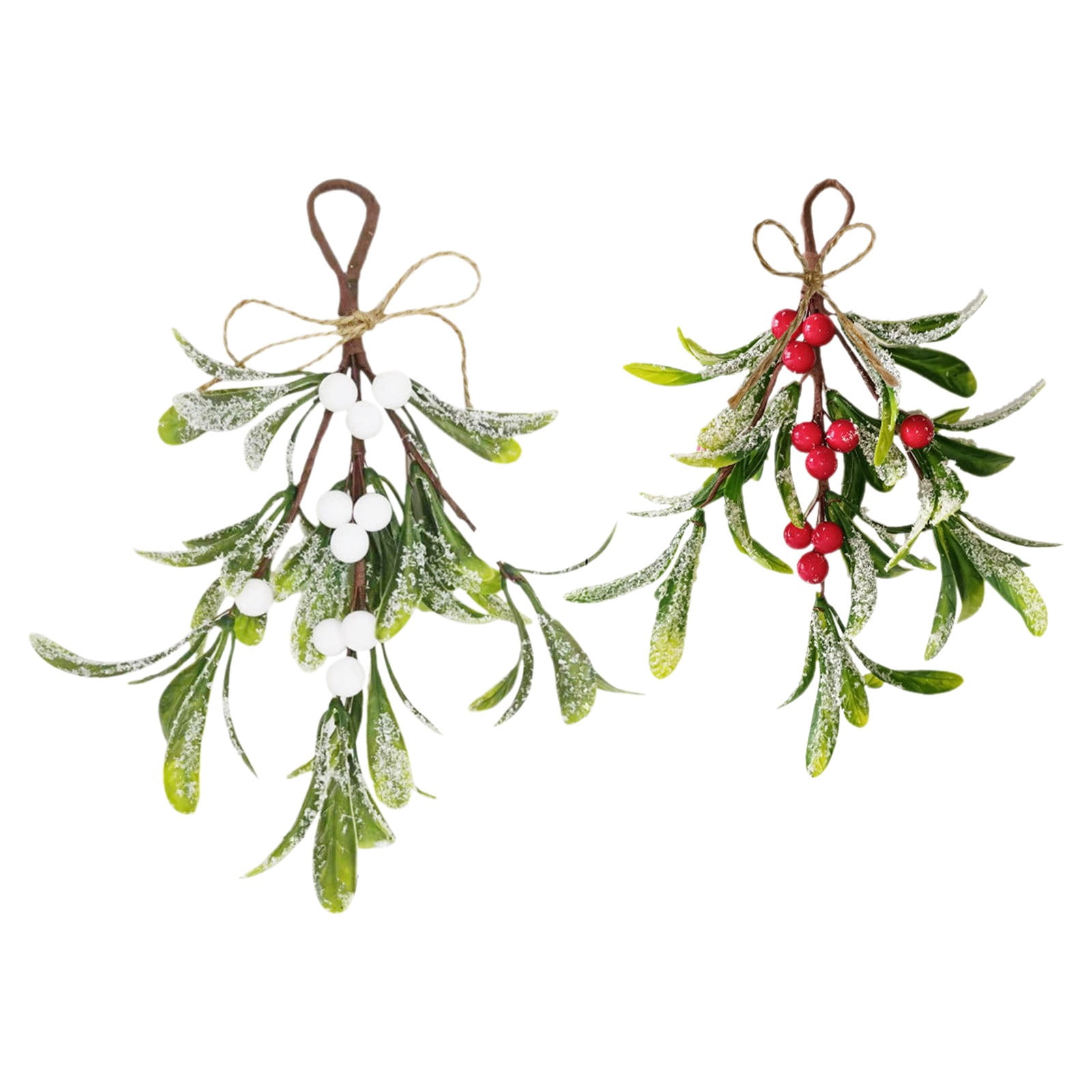 2Pcs Christmas Decorations Artificial Frosted Mistletoe with Bow ...