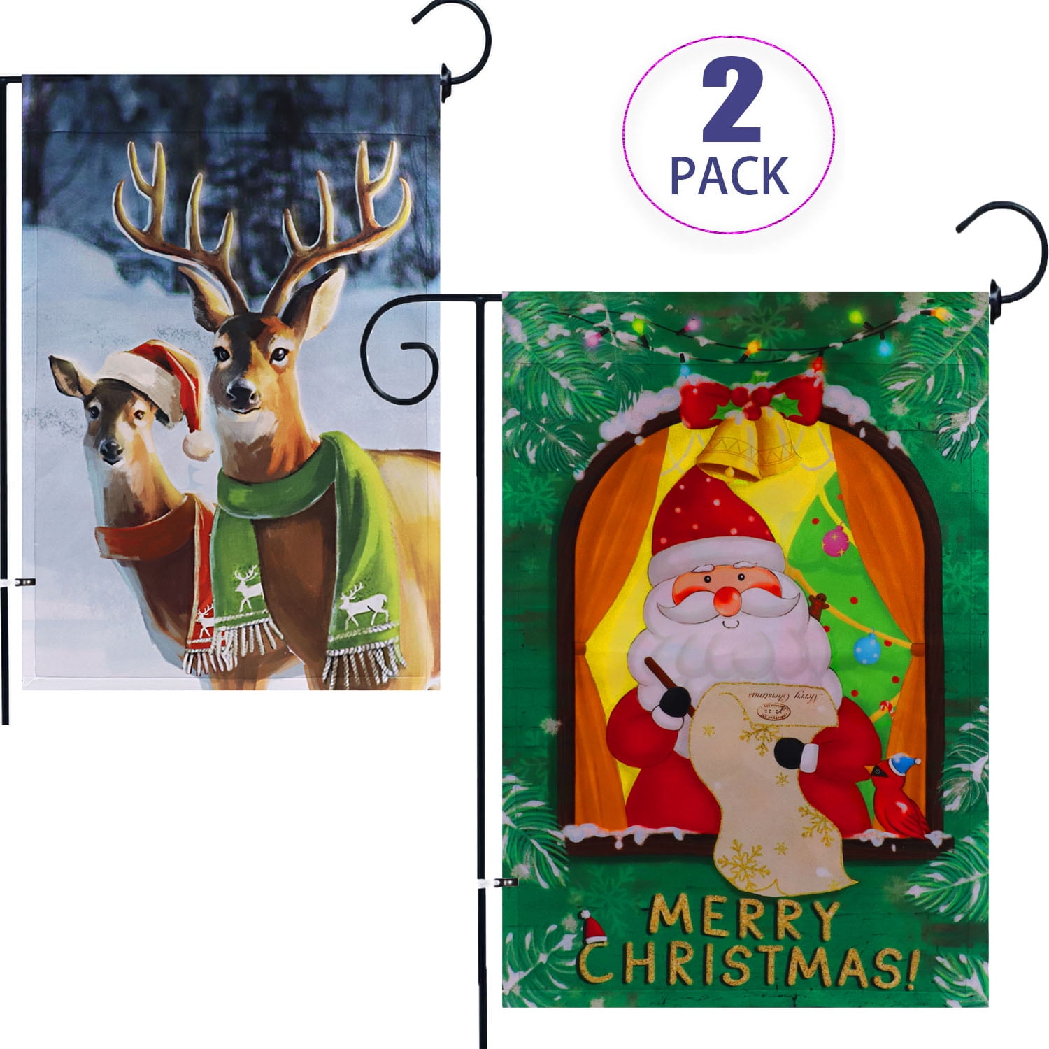 2Pcs Christmas Garden Flags,Santa Claus and Elk Christmas Welcome Home ...