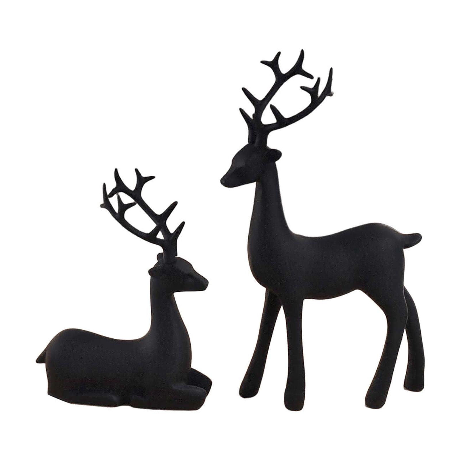 2Pcs Christmas Reindeer Figurines, Resin Elk Sculpture Miniature ...