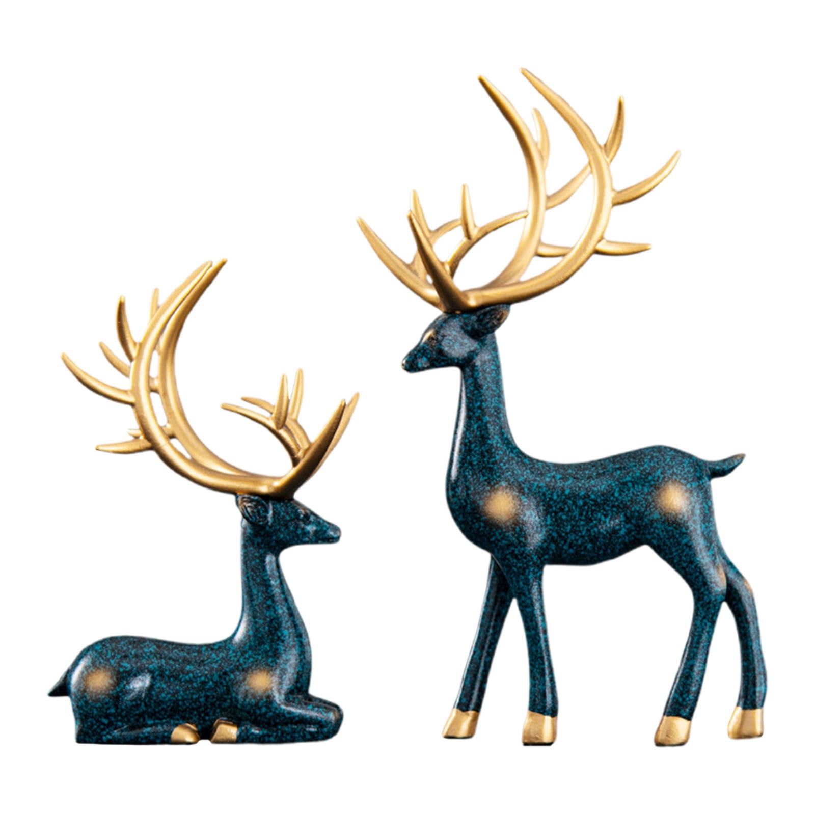 2Pcs Christmas Reindeer Figurines, Sitting & Standing Reindeer Decor ...