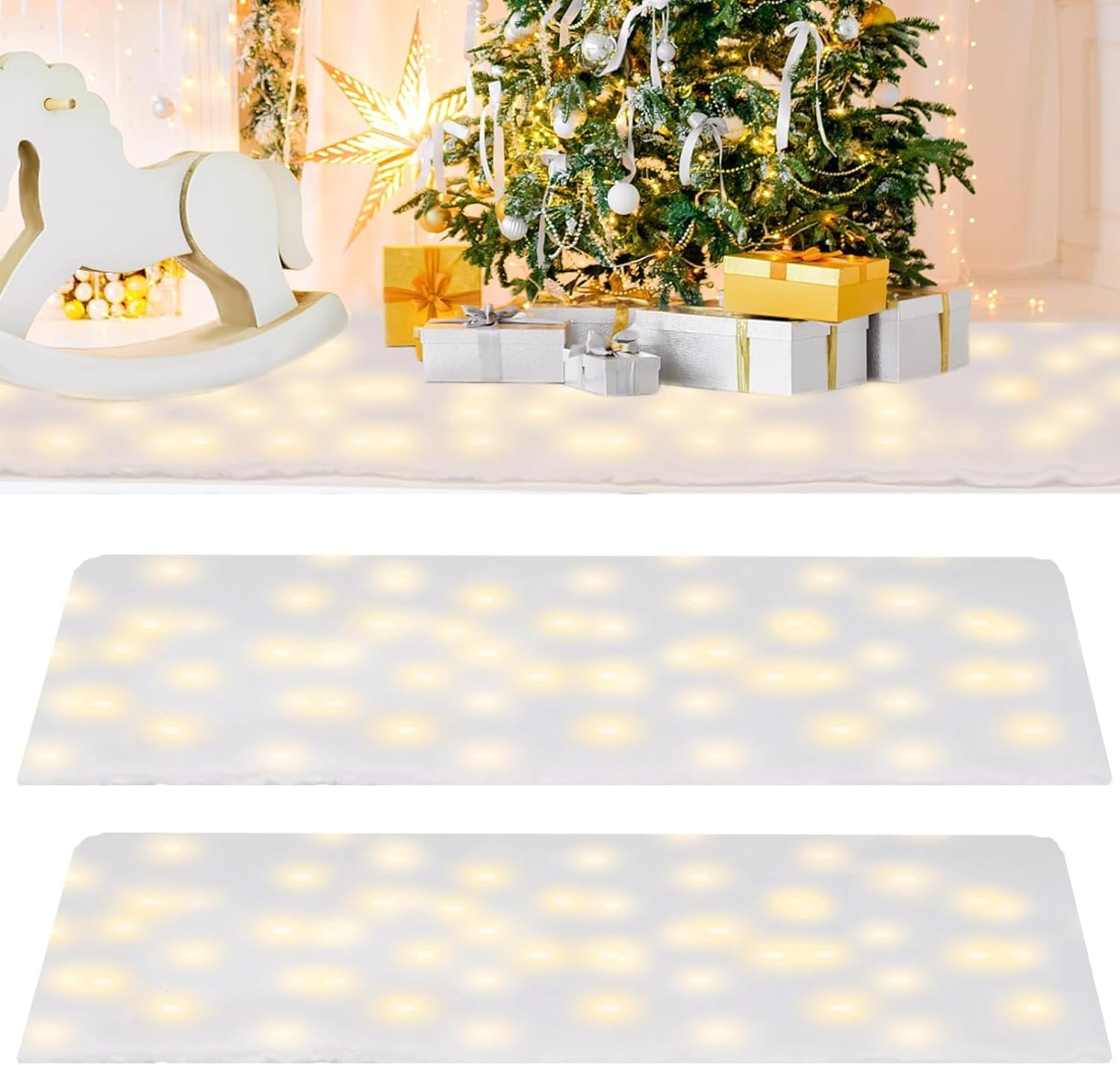 2Pcs Christmas Snow Blanket with Lights, Fake Snow Blanket Roll for ...