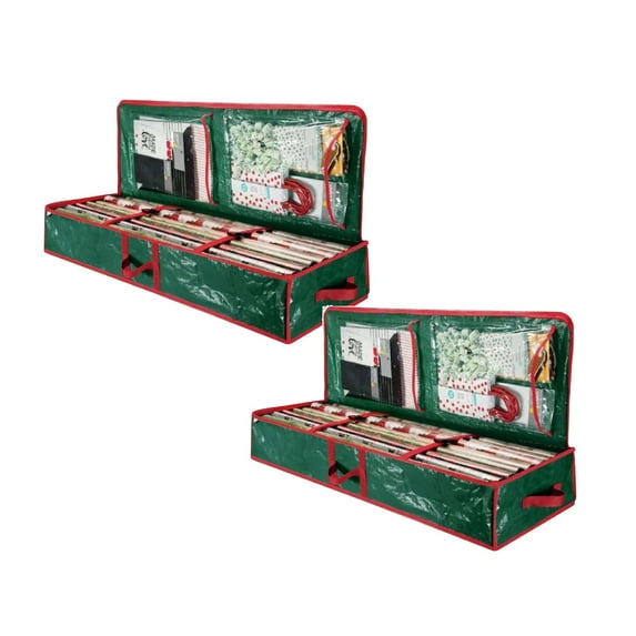 2Pcs Christmas Storage Rack Spacious Under Bed Holiday Wrapping Paper ...