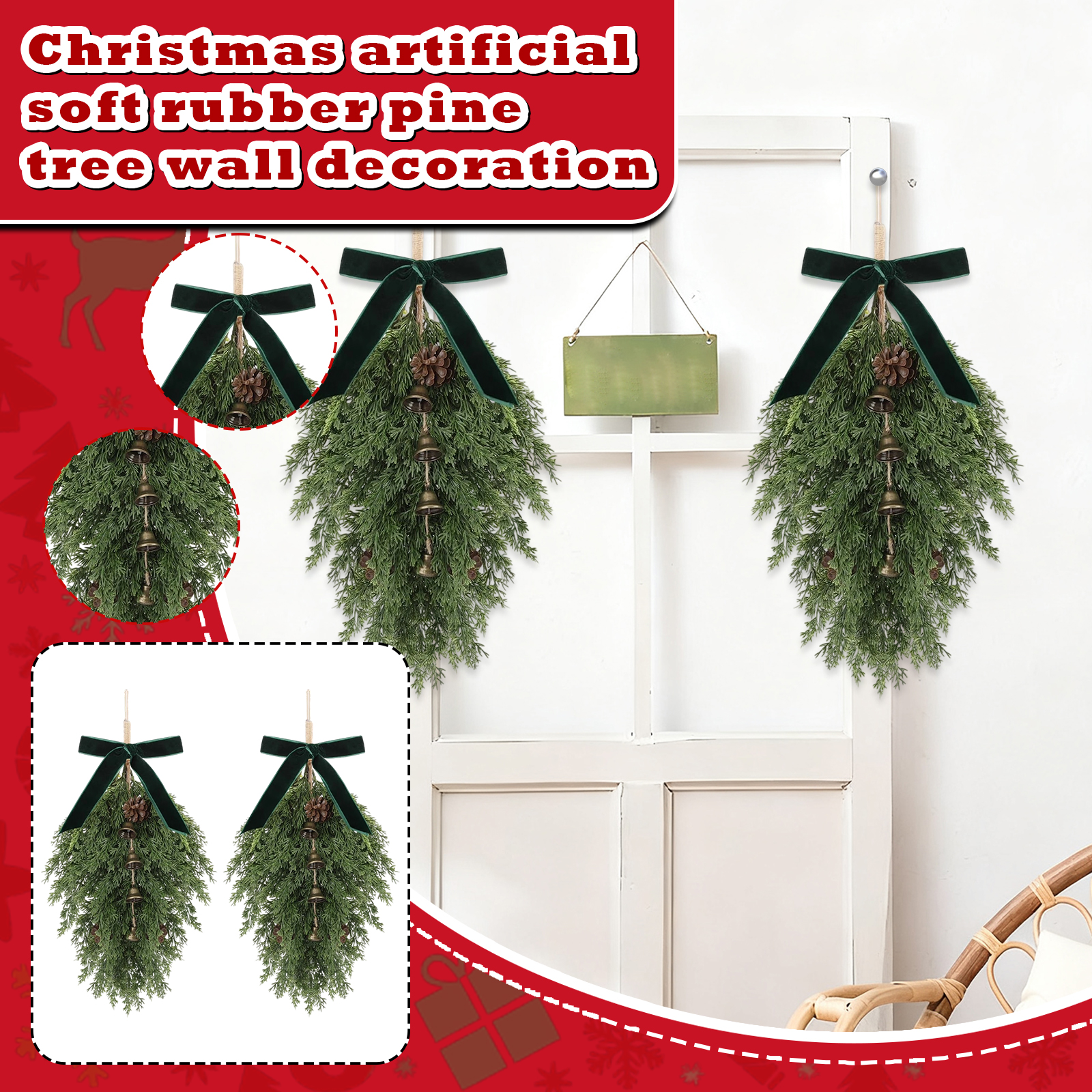 2Pcs Christmas Teardrop Swag 20 Inch Rustic Door Swag Teardrop Wreath ...