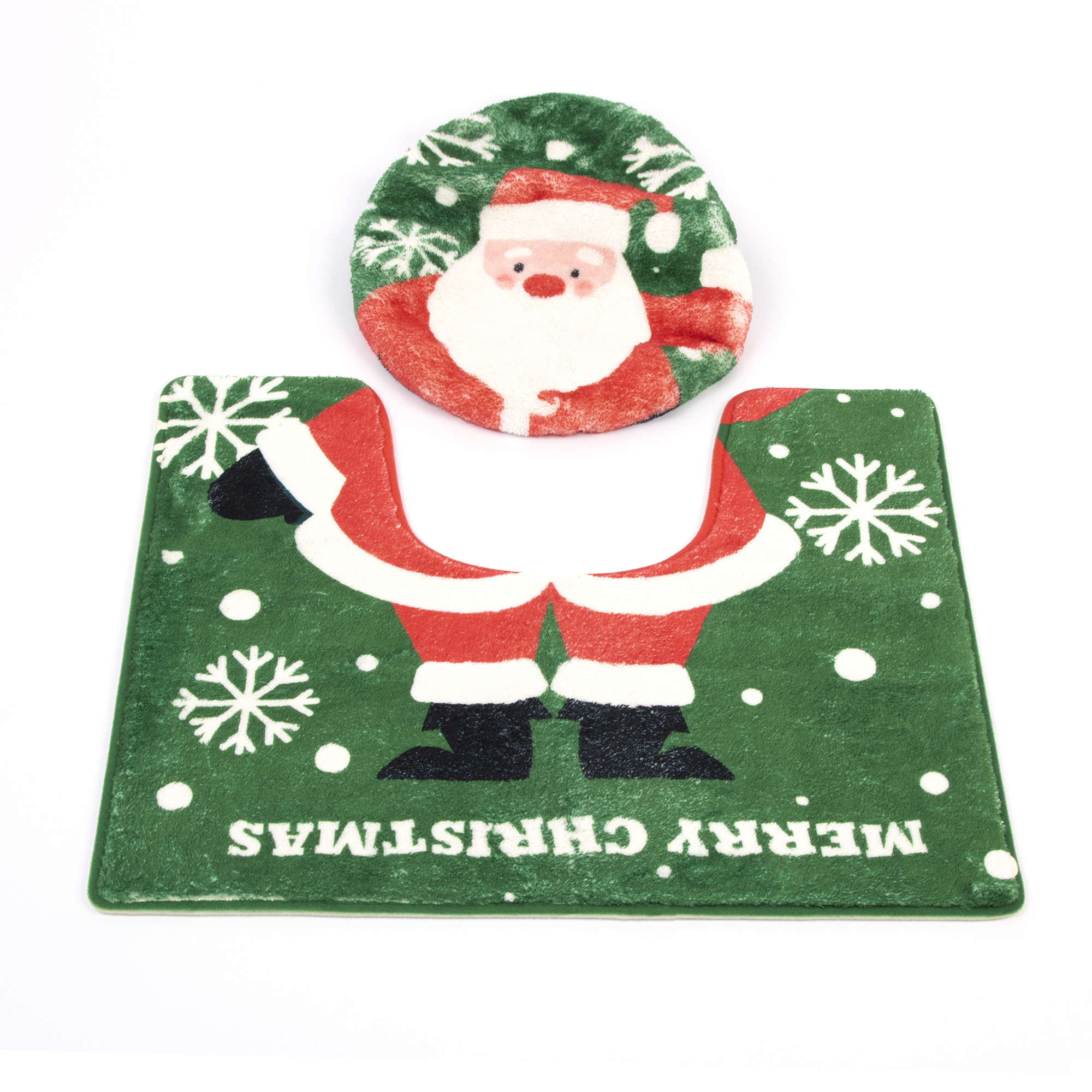 2Pcs Christmas Toilet Lid Cover and U- Shaped Rug Set, Non-Slip Bath ...