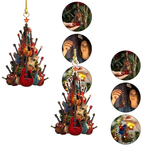 2Pcs Christmas Tree Birth Acrylic Guitar 2D Pendant Christmas Pendant ...