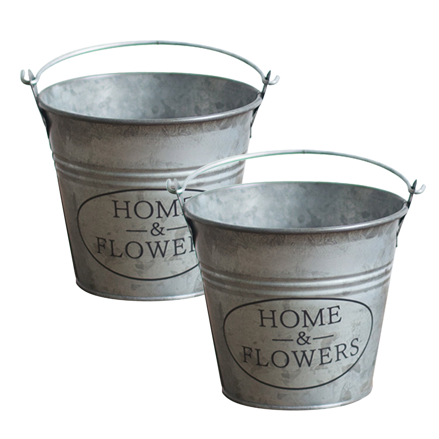 2Pcs Classic Style Metal Bucket with Handle Rustic Home and Flowers ...