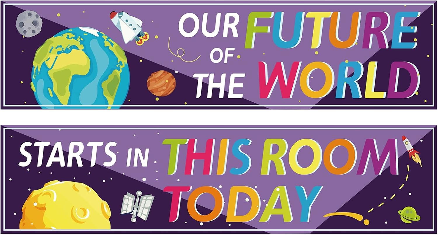 2Pcs Classroom Banners Motivational Banner Posters Adhesive Stickers ...