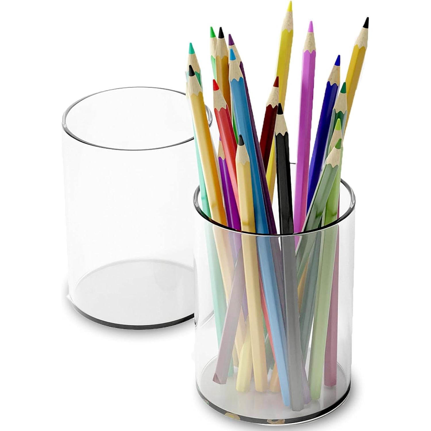 2Pcs Clear Acrylic Pen Holder Desktop Pencil Cup Stationery Organizer ...