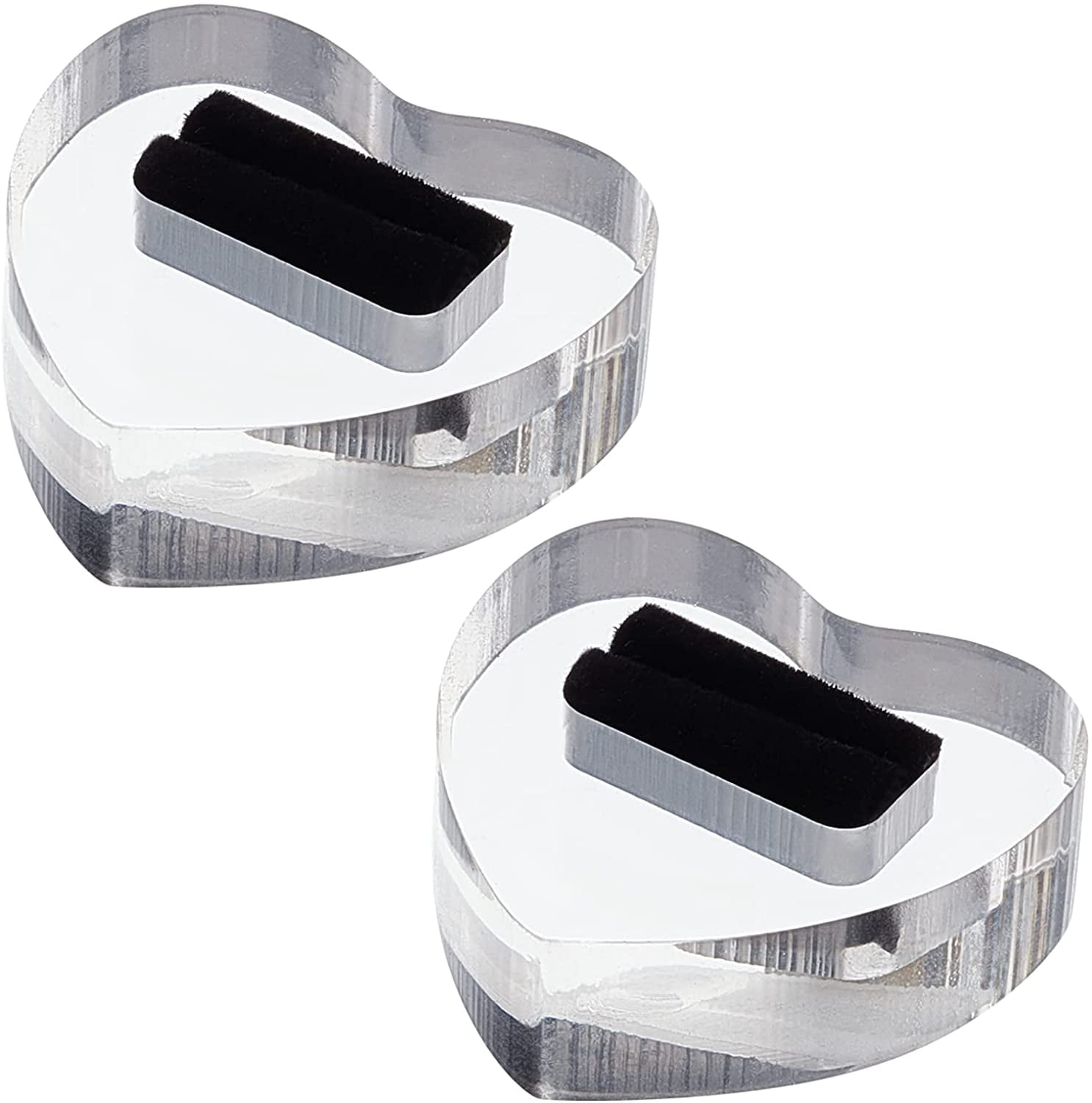 2Pcs Clear Acrylic Ring Display Stand with Black Velvet 1.7"x1.8" Heart ...