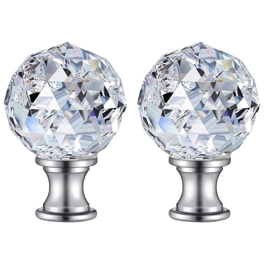2Pcs Faceted Clear Crystal Glass Ball Finial Lamp Top Cap Base Threaded ...
