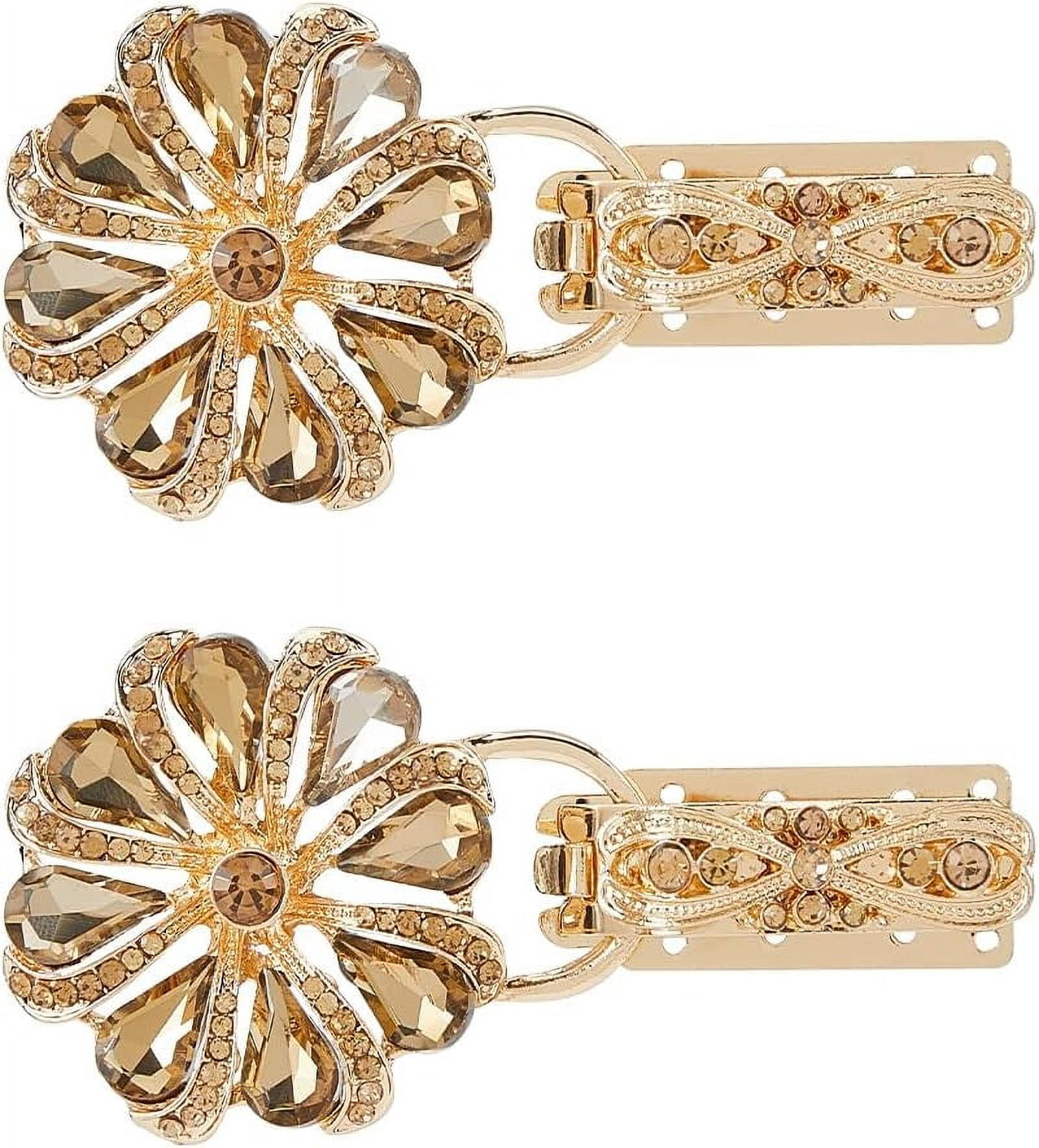 2Pcs Cloak Clasp Fasteners Alloy Rhinestone Sweater Clips Sew on Hooks ...