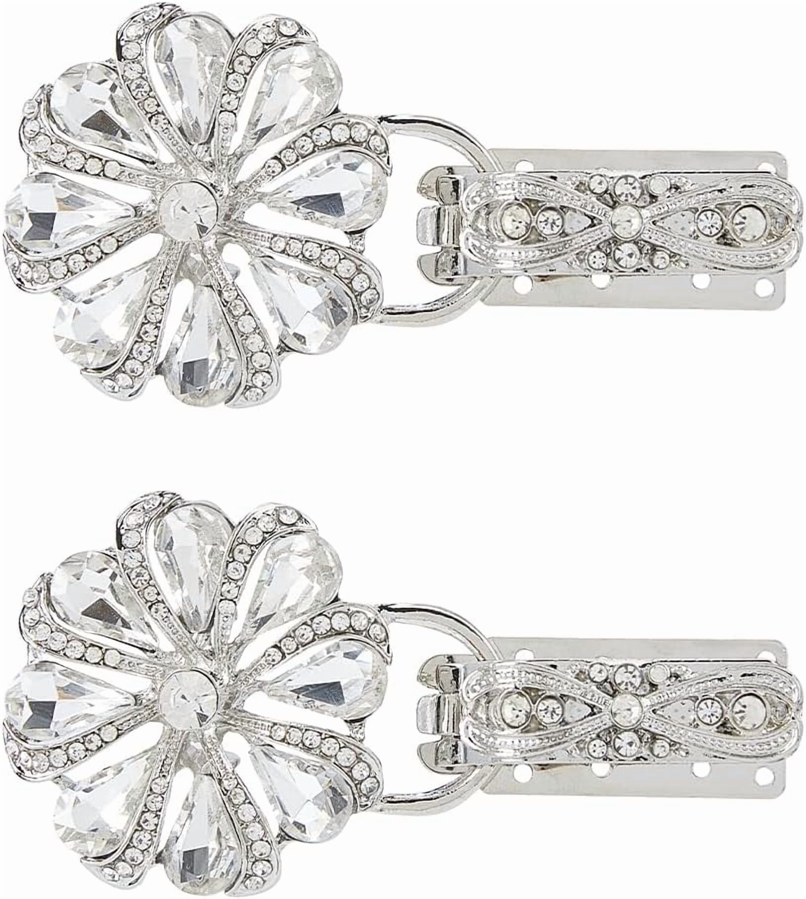 2Pcs Cloak Clasp Fasteners Alloy Rhinestone Sweater Clips Sew on Hooks ...