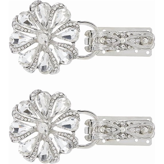 2Pcs Cloak Clasp Fasteners Alloy Rhinestone Sweater Clips Sew on Hooks ...