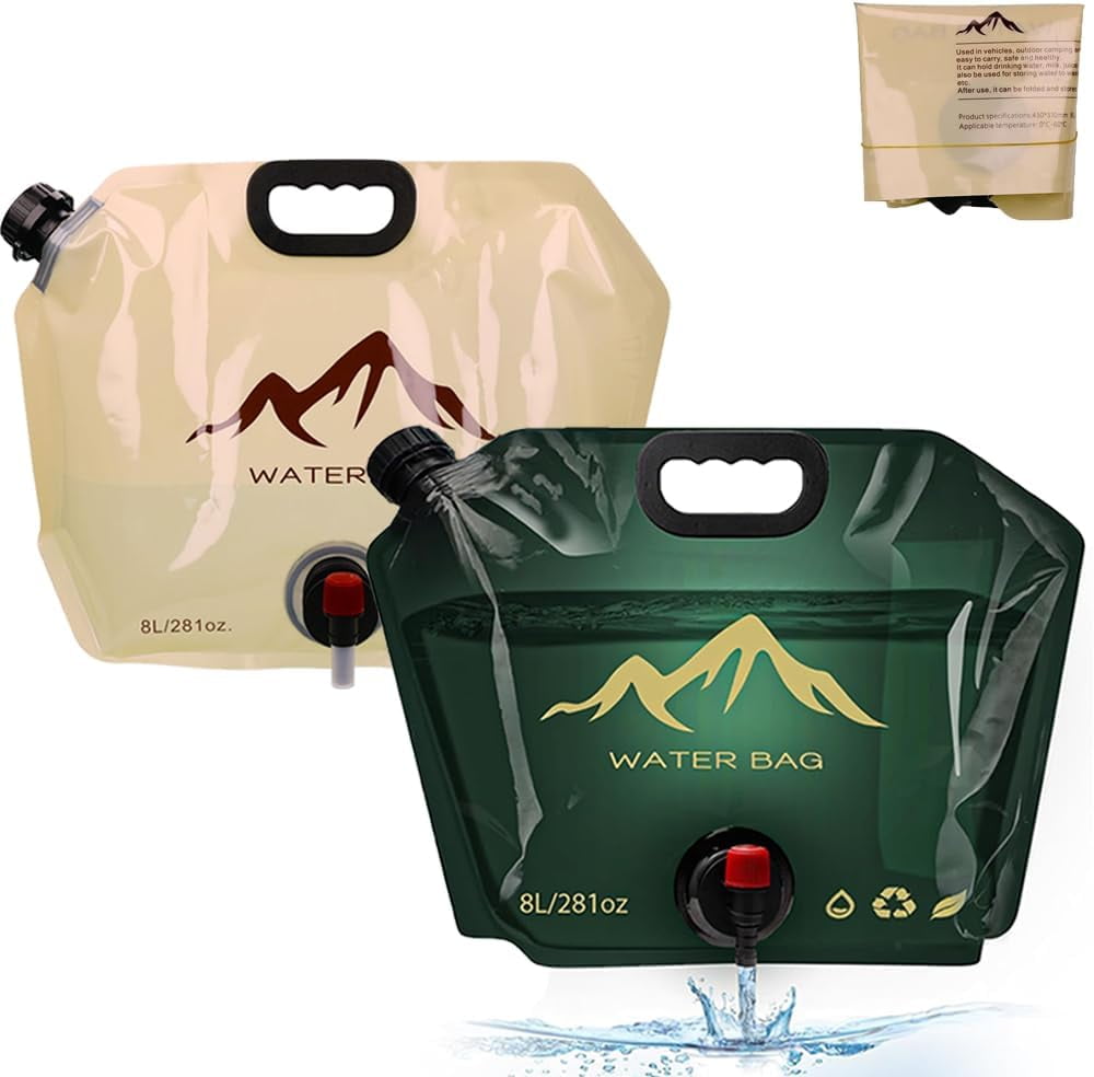2Pcs Collapsible Water Container with Spigot, 2.1 Gallon (8L) Portable ...