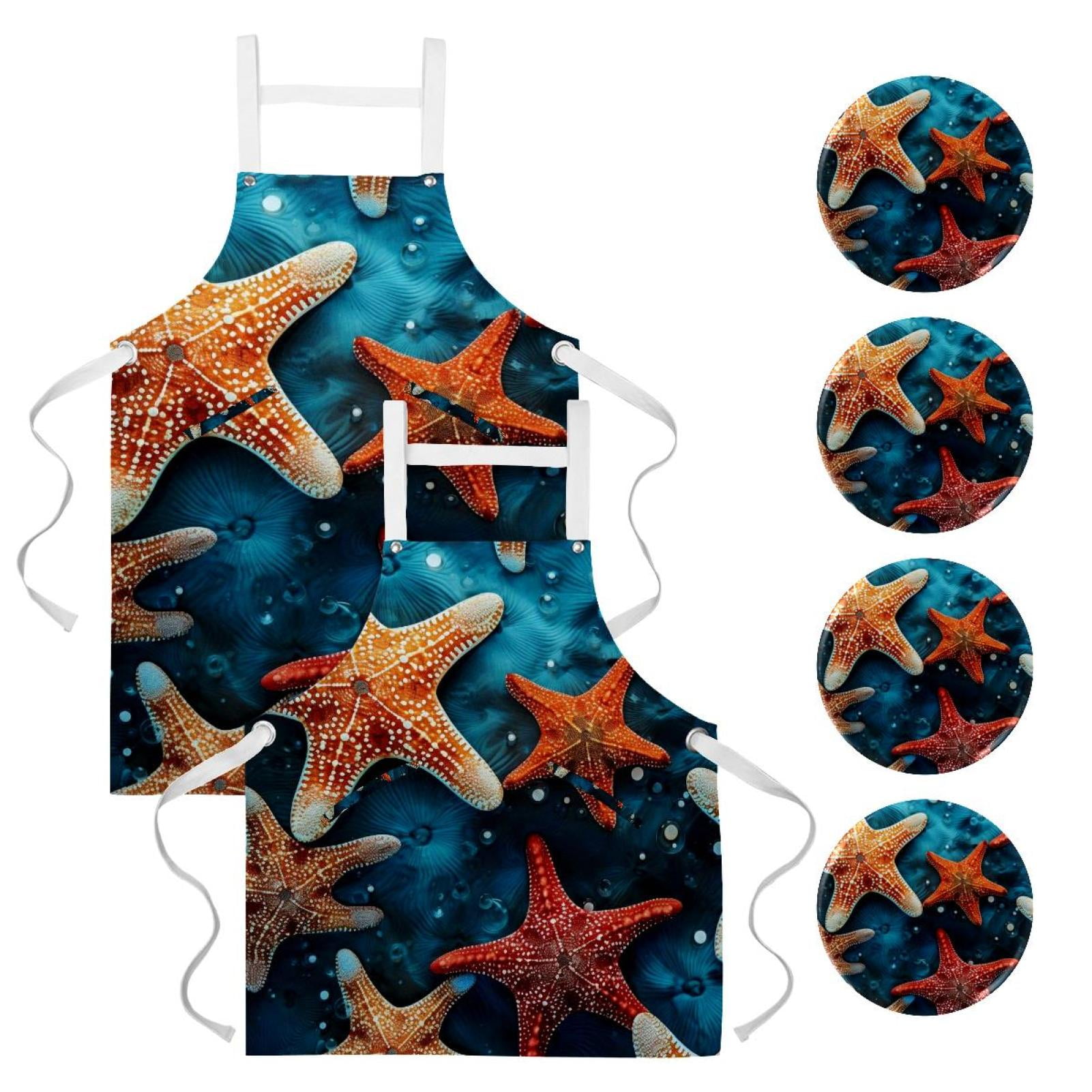 2Pcs Colored Starfish Versatile Aprons Set - Kitchen, Baking,Cooking ...