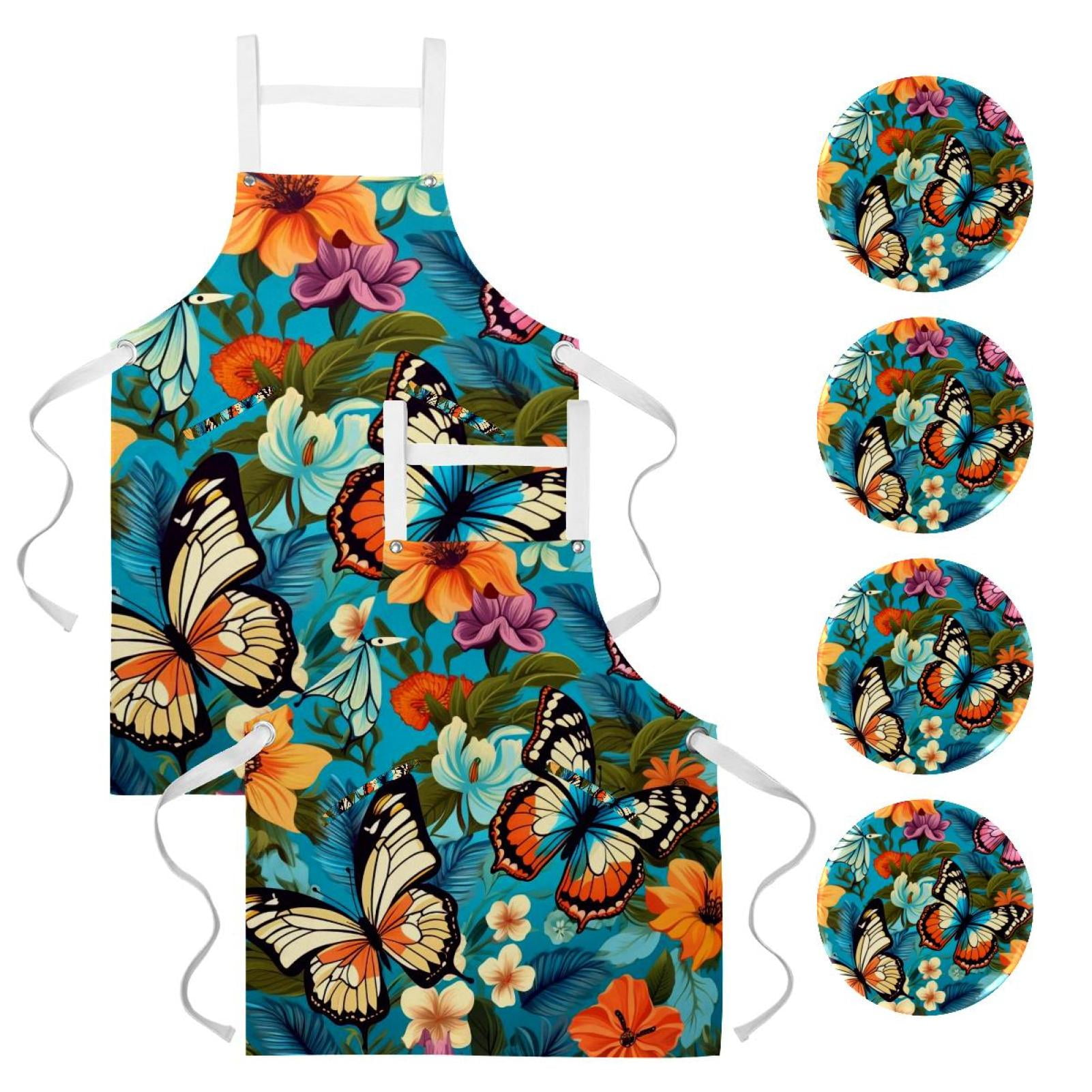 2Pcs Colorful Butterfly Versatile Aprons Set - Kitchen, Baking,Cooking ...