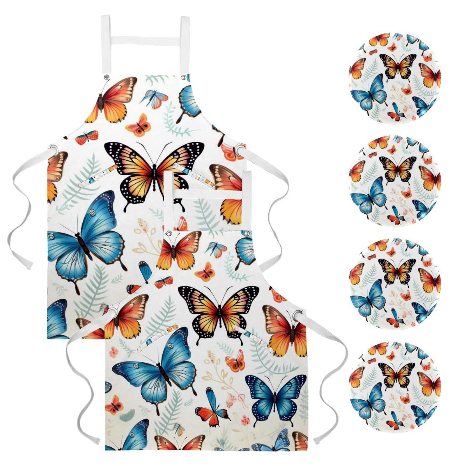 2Pcs Colorful Butterfly Versatile Aprons Set - Kitchen, Baking,Cooking ...