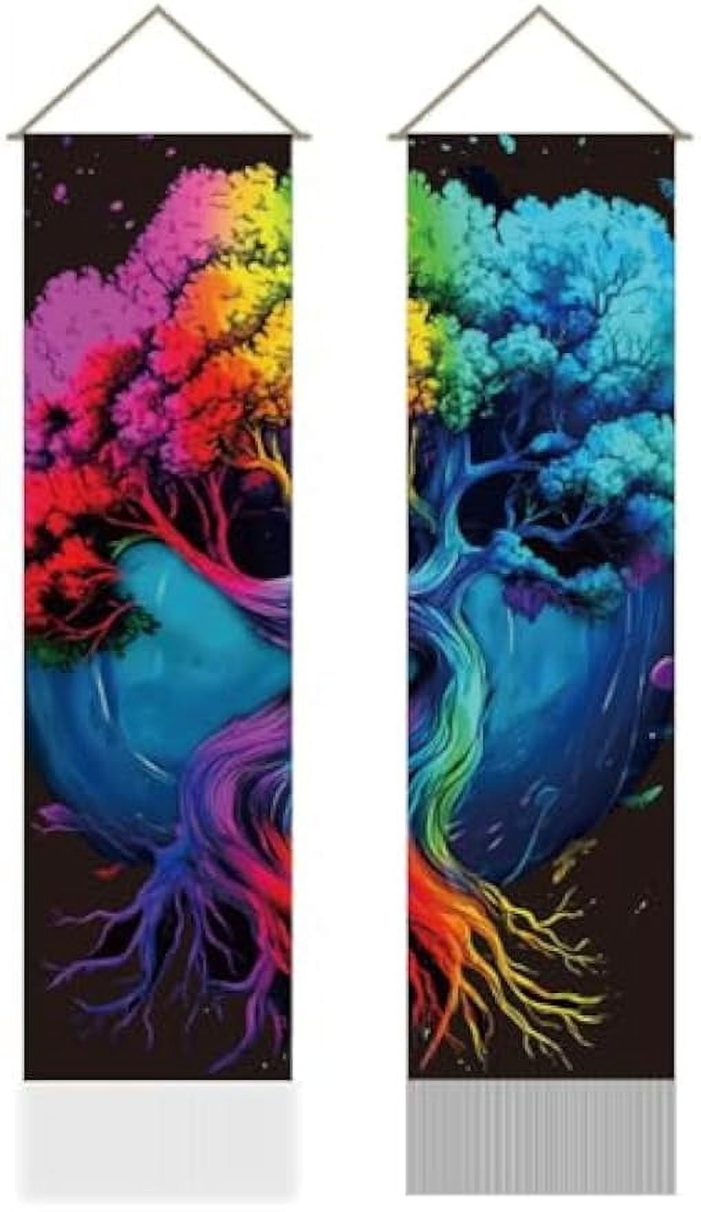 2Pcs Colorful Tree of Life Tapestry Rainbow Tree Long Vertical Tapestry ...