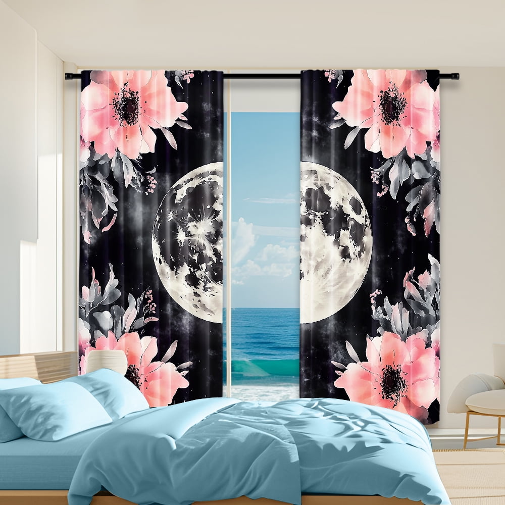 2Pcs Contemporary Floral Curtains Rod Pocket Design For Easy Hanging ...