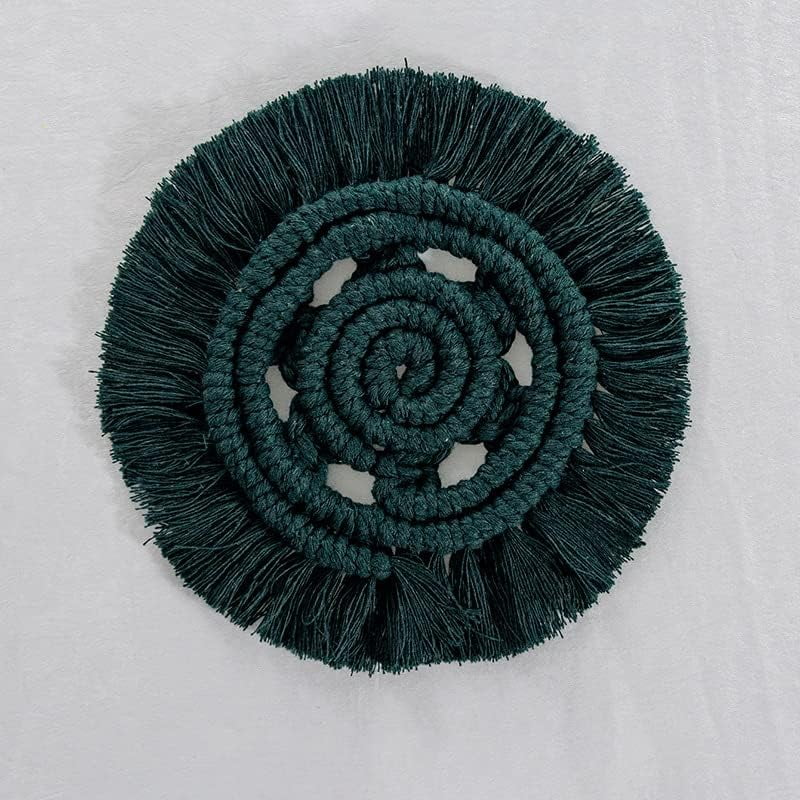 2Pcs Cotton Macrame Cup Mats Handmade Tassel Coaster Round Dark Slate ...