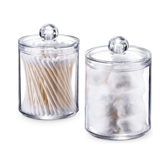 2Pcs Cotton Swab Organizer with Lid, Clear Round Plastic Jar, for ...