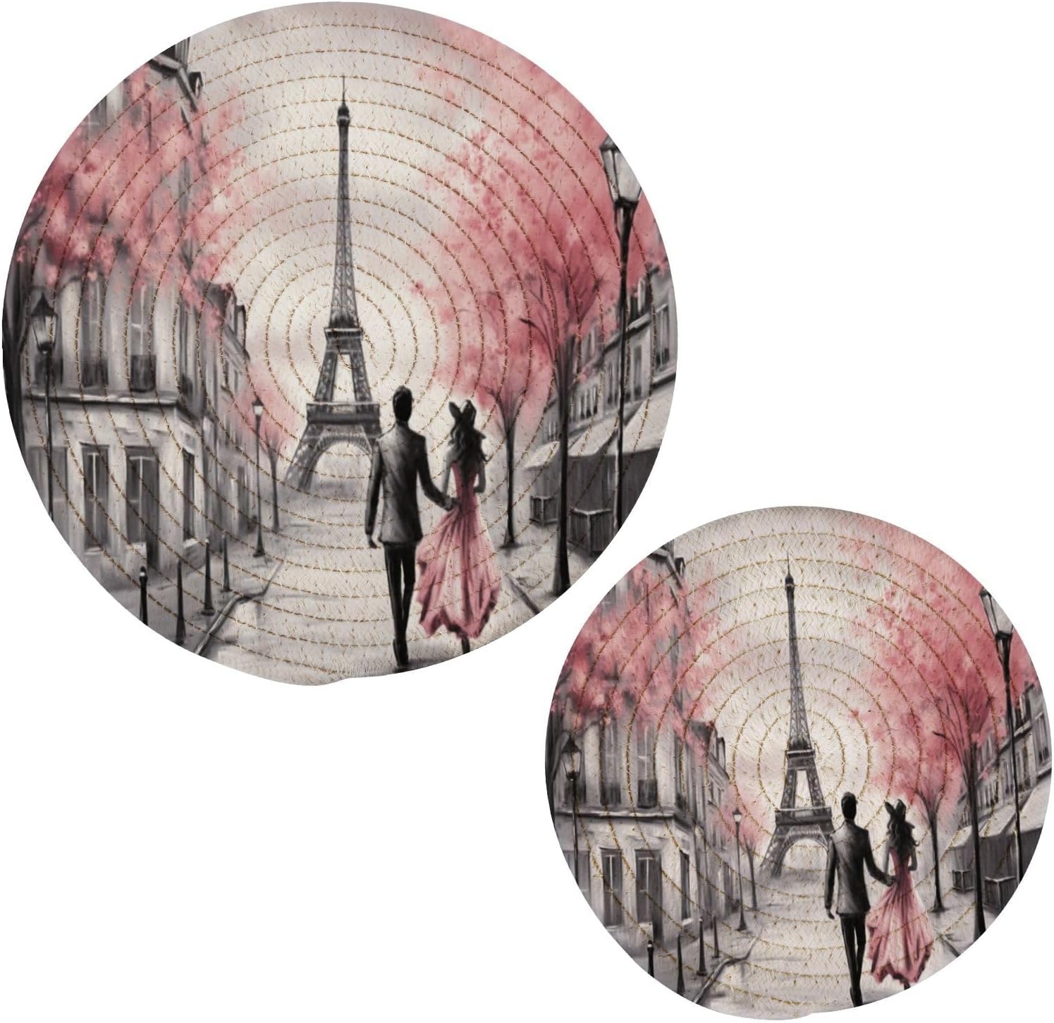 2Pcs Couples Walking Pot Holders, Round Cotton Thread Weave Trivets Pot ...