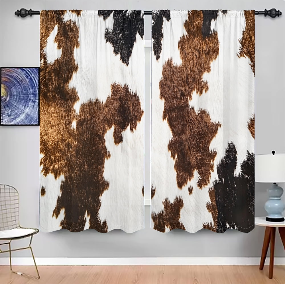2Pcs Cowhide Texture Curtains Faux Animal Hair Pattern Living Room ...