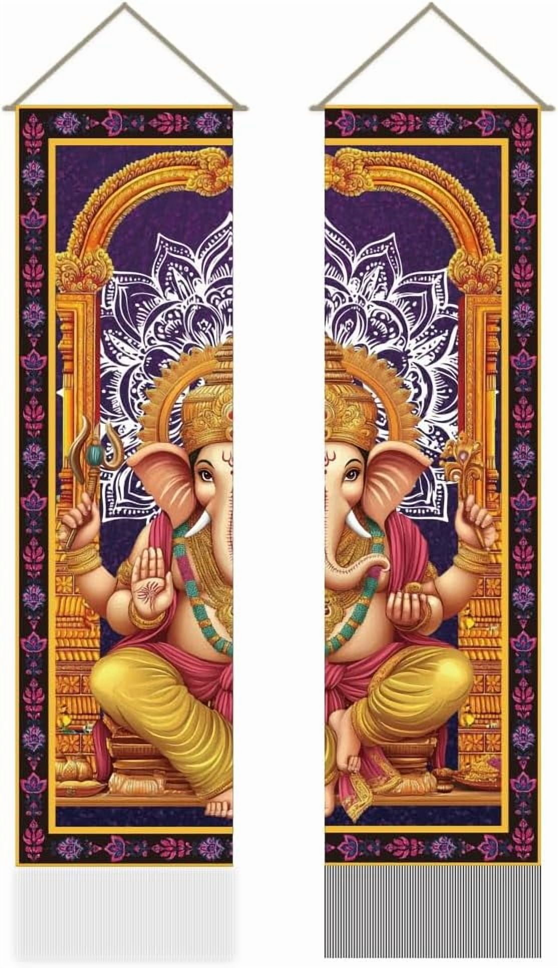 2Pcs Crafts of India God Tapestry Ganesh Vertical Wall Hanging Ganesha Tassel Wall Aesthetic ...