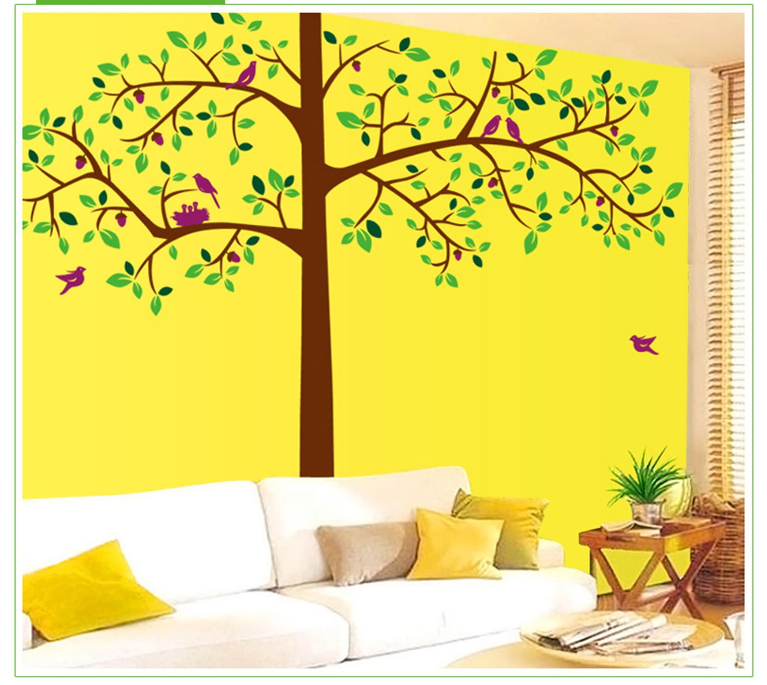2Pcs Big Tree Leaf Tree Birds Wall Stickers Wall Decal PVC for Living ...