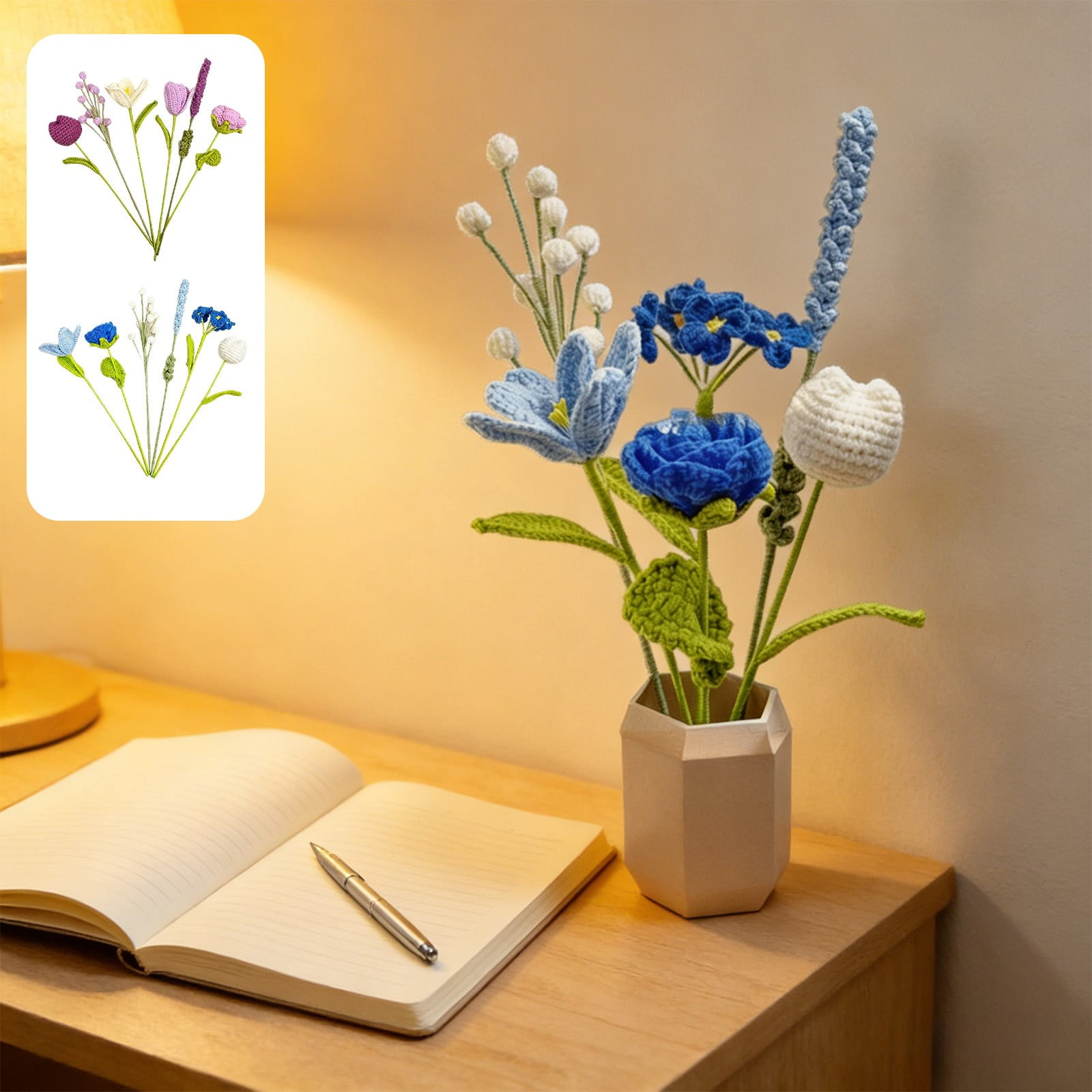 2Pcs Crochet Flower Bouquet Yannianjz Completed Crochet Flowers Bouquet ...