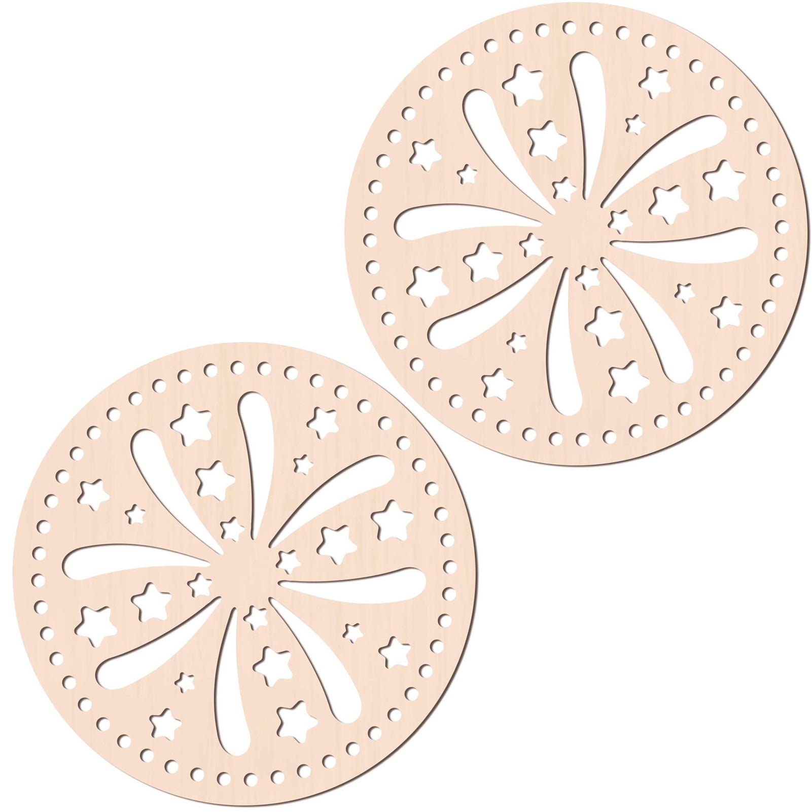 2Pcs Crochet Wood Bases Unpainted Floral Pattern Round Hollow Knitting ...