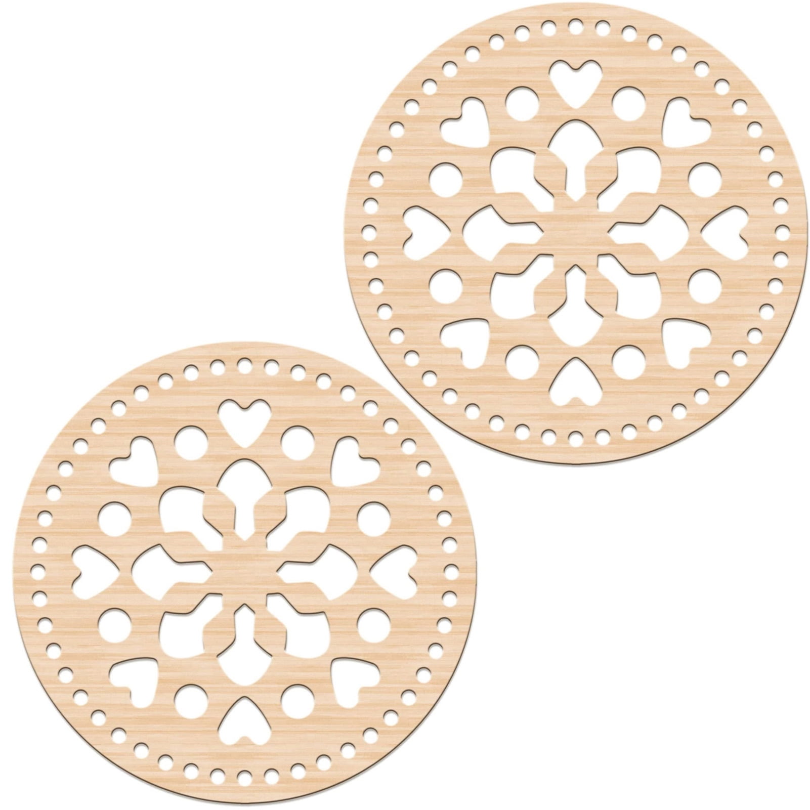 2Pcs Crochet Wood Bases Unpainted Floral Pattern Round Hollow Knitting ...