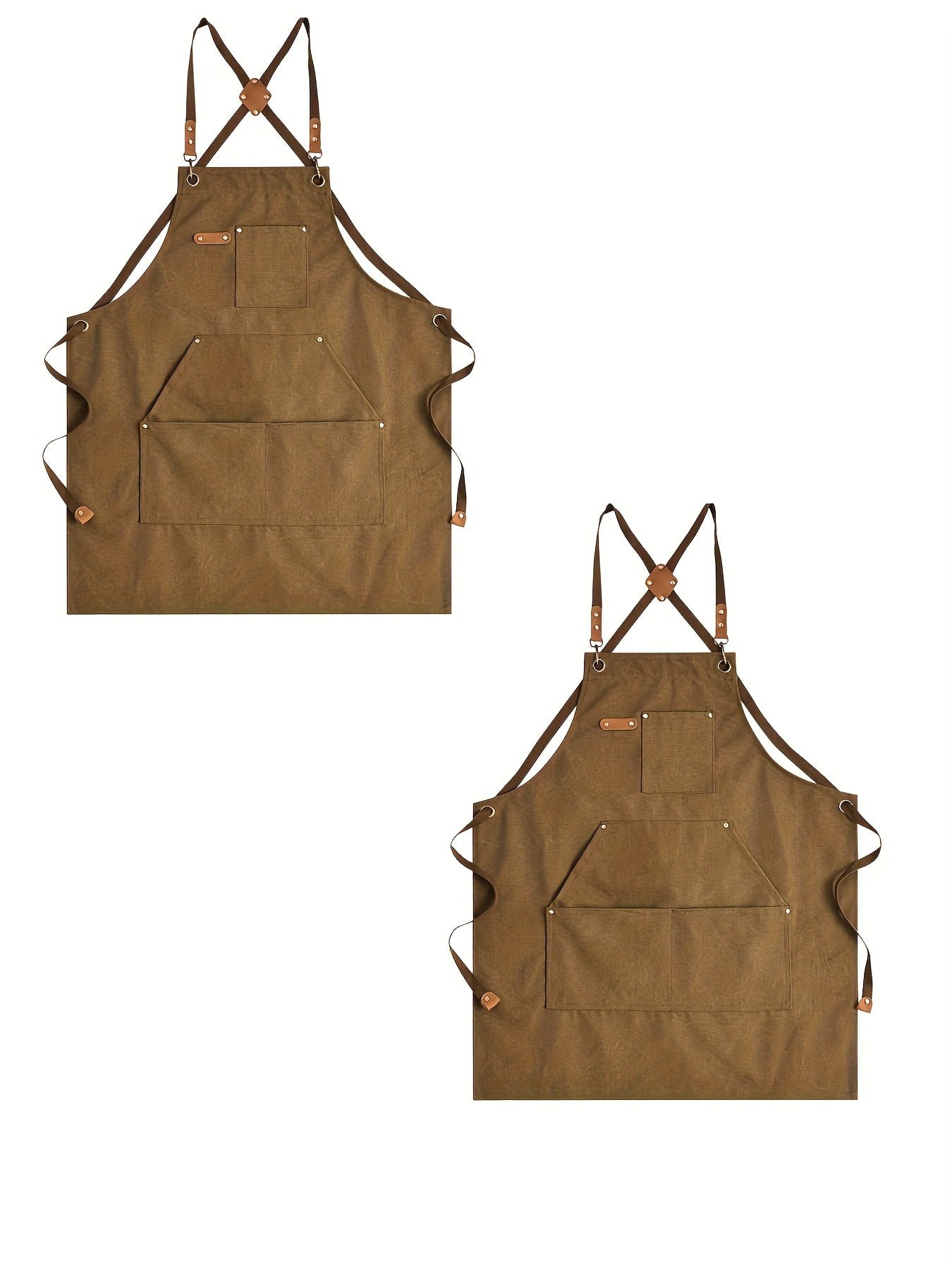 2Pcs Cross-Back Canvas Aprons, 16oz Heavy Duty Bib Aprons with 5 ...