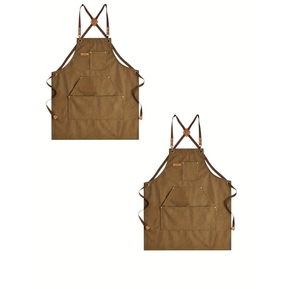 2Pcs Cross-Back Canvas Aprons, 16oz Heavy Duty Bib Aprons with 5 ...