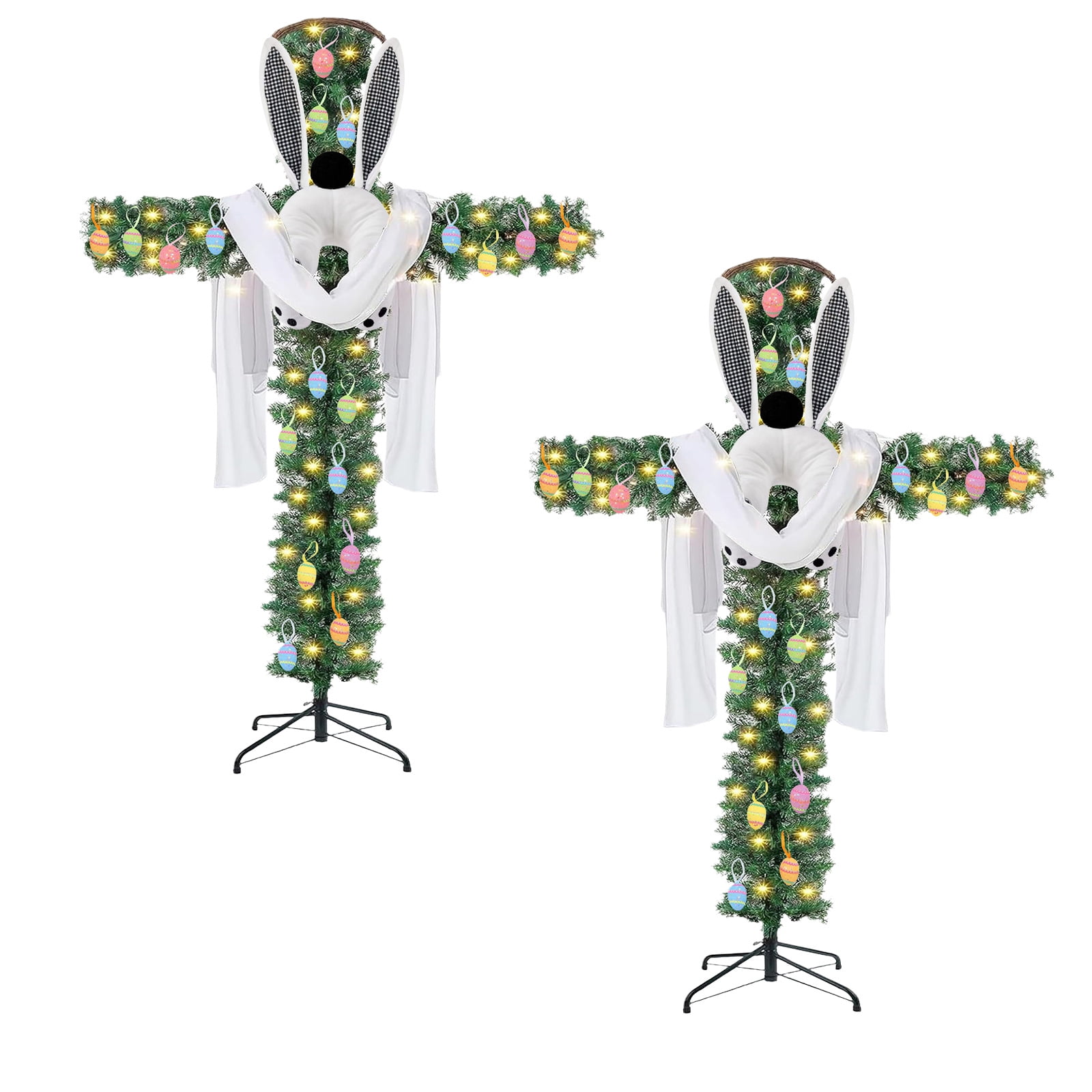 2Pcs Cross Easter Rabbit Tree - 59 Inches 100 Lights And Easter Rabbit ...