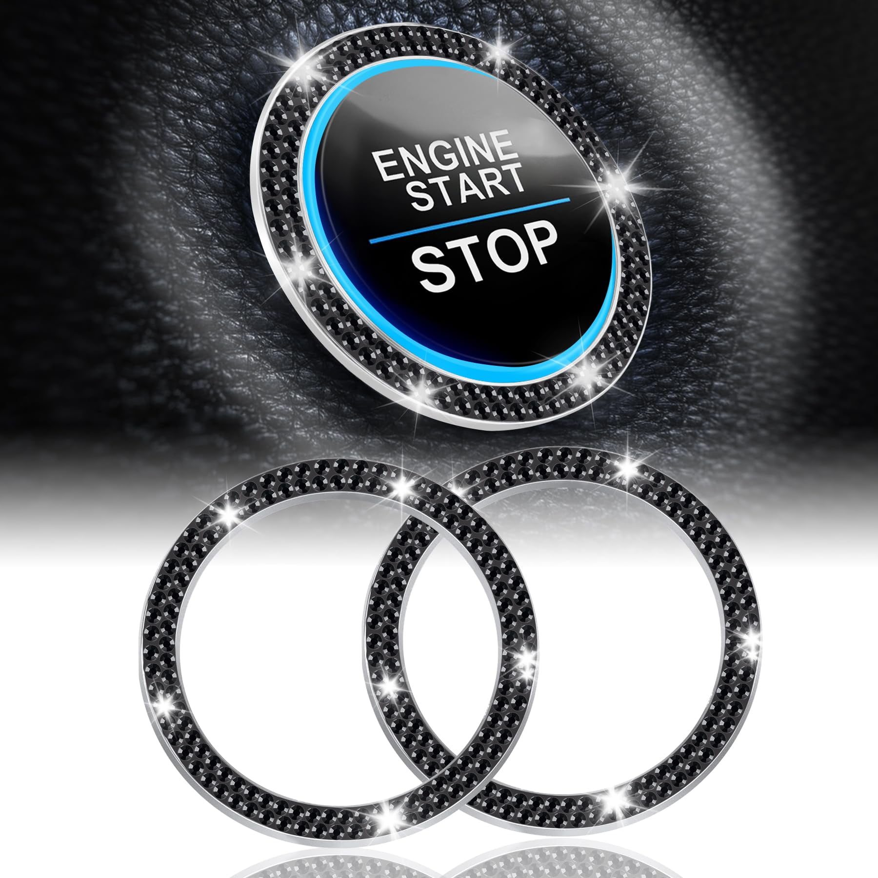 2Pcs Crystal Car Push Start Button Cover, Decorative Car Engine Start ...